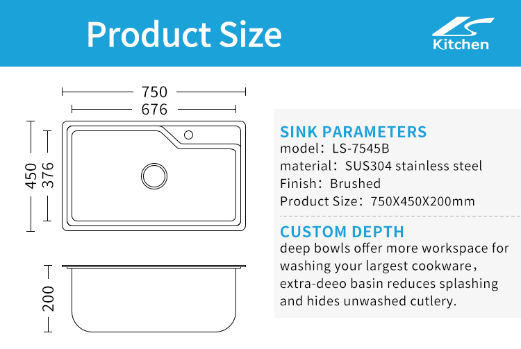 7545B stainless steel kichen sinks 11 gauge single bowl kitchen sink ...